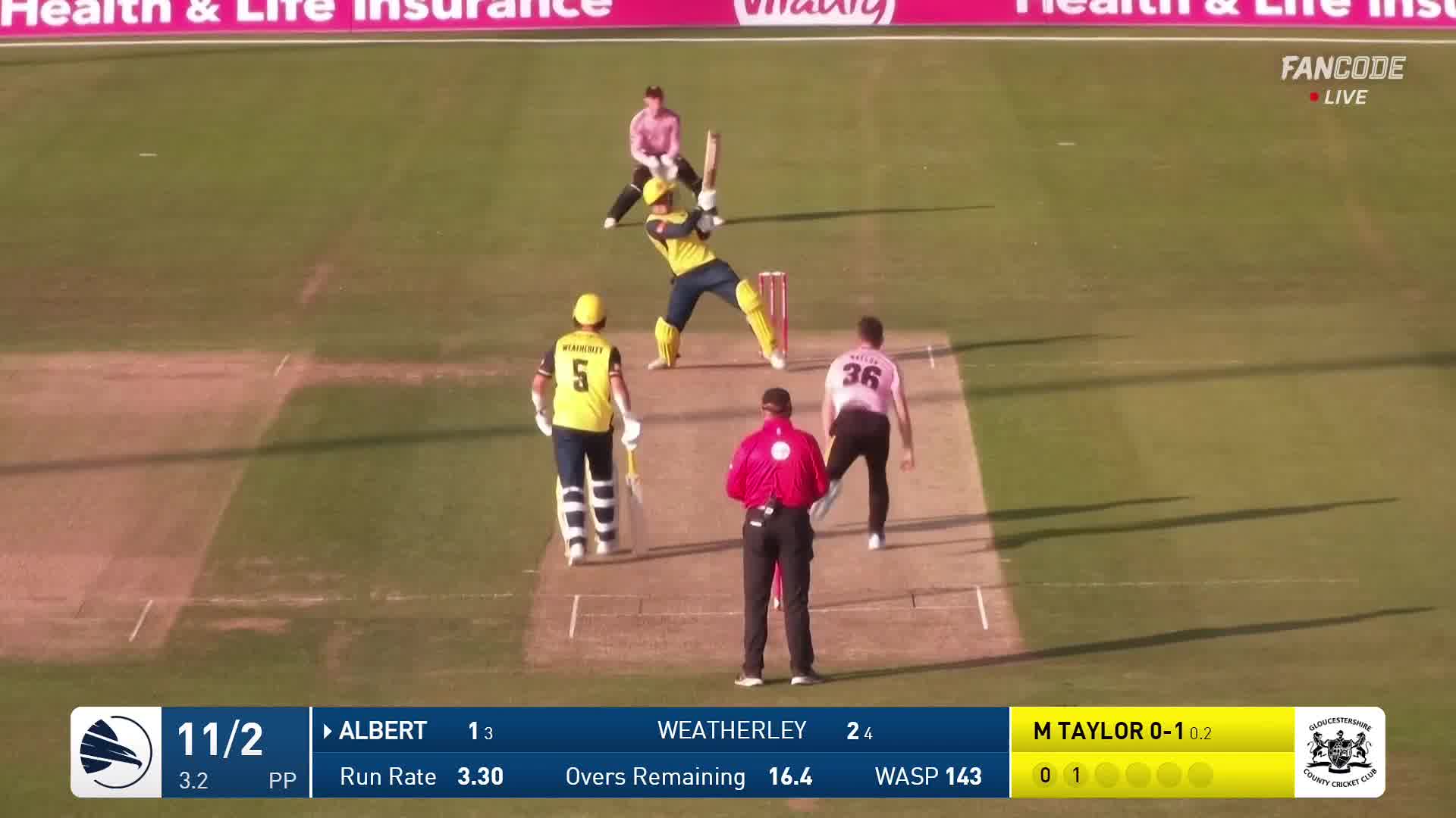 Six! Toby Albert Gets His First Maximum Towards Fine Leg