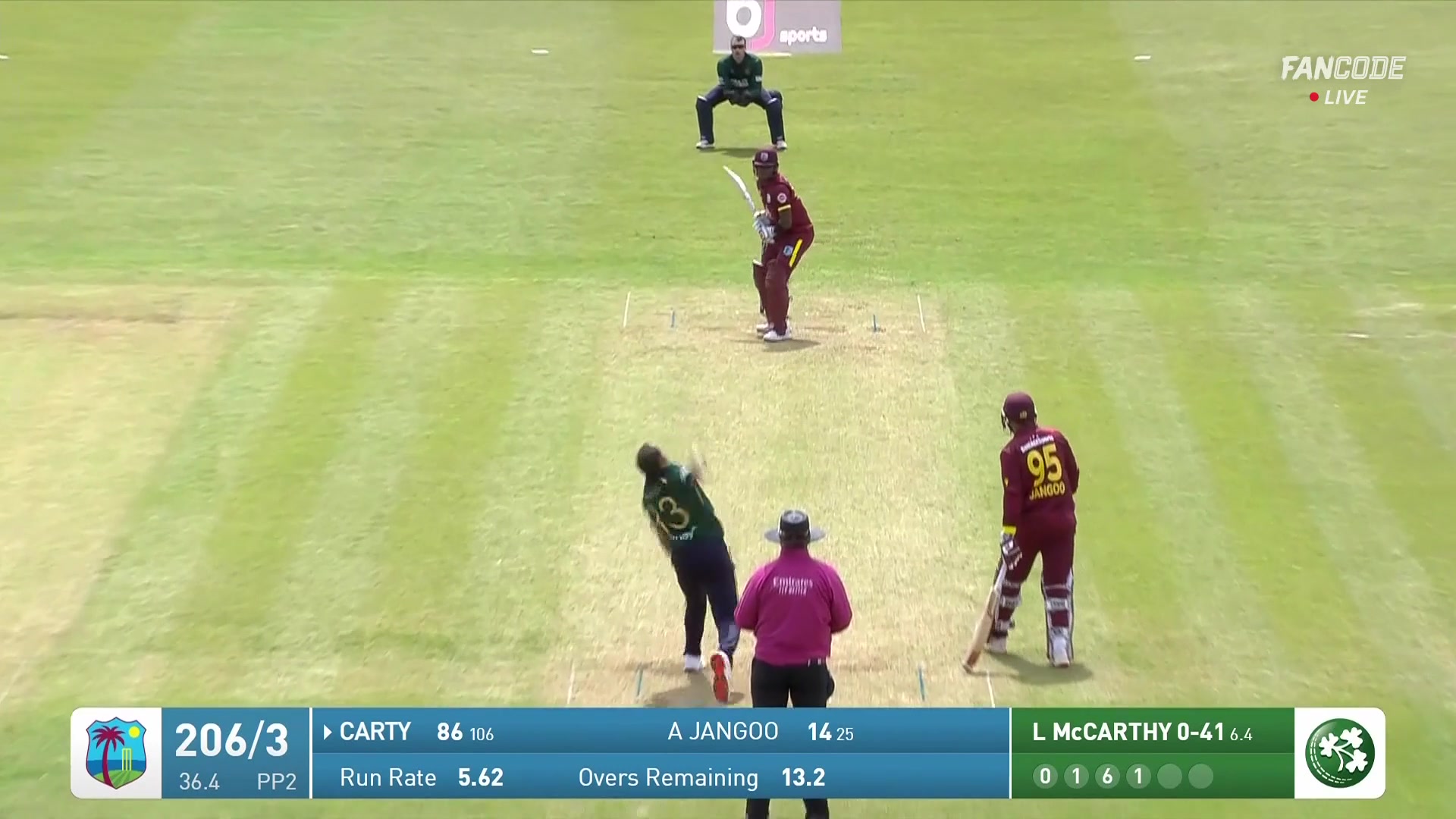 Six! Keacy Carty Pulls It Over Deep Fine Leg For A Towering Maximum